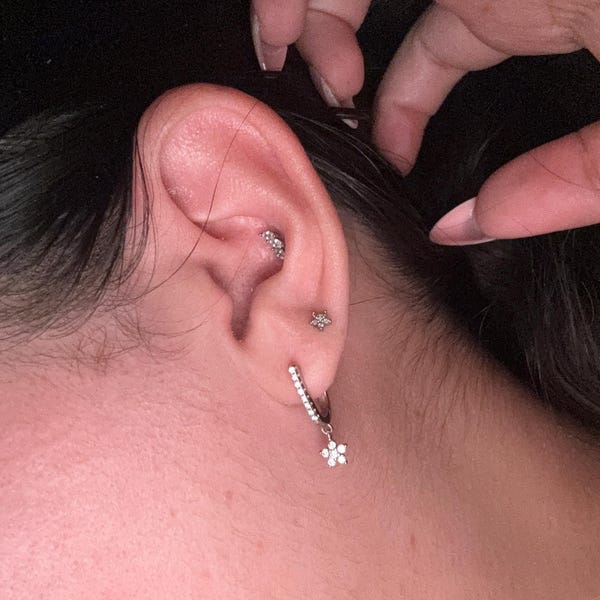 Tiny Iridescent Green Opal Rook Hoop Earring • Helix Hoop • Rook ...