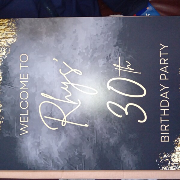 Black & Gold Welcome Board Sign | Personalised Birthday Board ...
