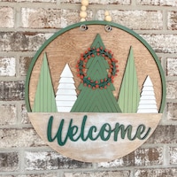 Welcome Pine Tree Wreath Sign, Digital Download, SVG Laser Cut File ...