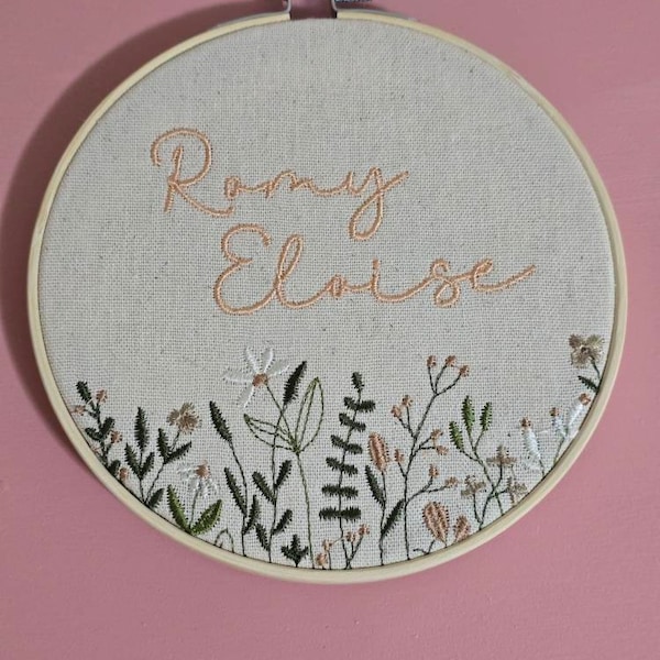 Embroidered Hooped Lavender Floral Birth Announcement Sign- Custom Baby ...