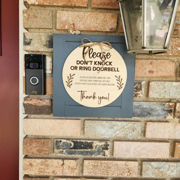No Soliciting Sign Door Hanger Wreath Sign Don't Ring Doorbell Sign ...