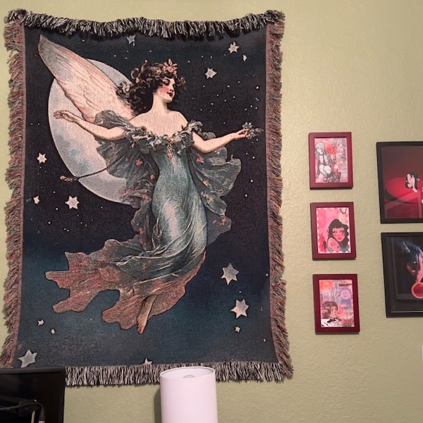 Celestial Tapestry Woven Blanket Vintage Fairy Aesthetic Celestial Wall Art | Cottagecore Decor ...