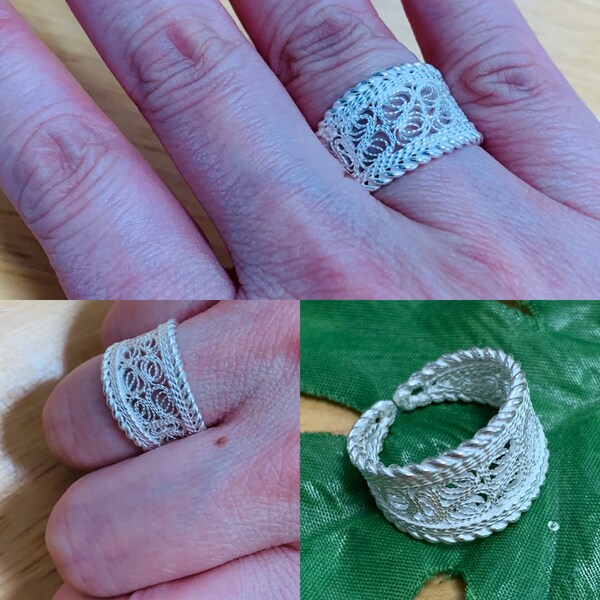 Wide Sterling Silver Filigree Open Work X Statement Ring, Twisted Rope ...