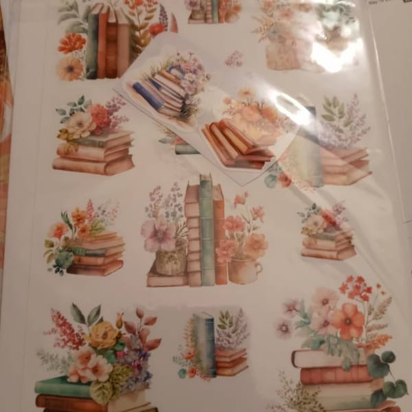 Floral Book Sticker Sheet, Book Stickers, Flower Stickers, Bookworm ...