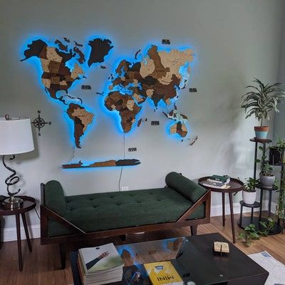 Wall Decor Led 3D World Map 5th Anniversary Gift Map of the - Etsy