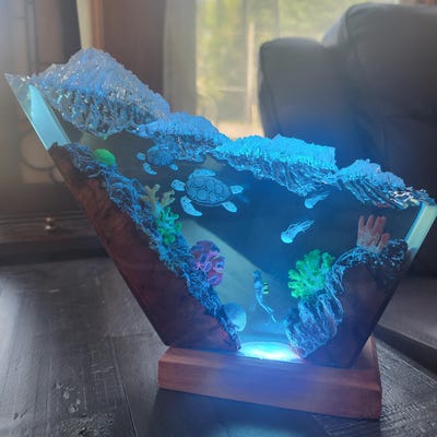 Wooden Light Box, Diorama Sailing on the Sea, Resin Night Light , Ocean ...