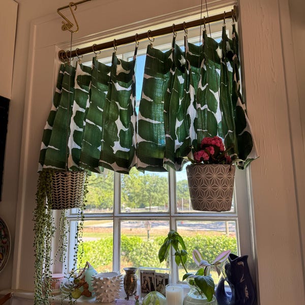 Pleated Lynn Block Print Cafe Curtain , Tier Curtains, Kitchen Curtains ...