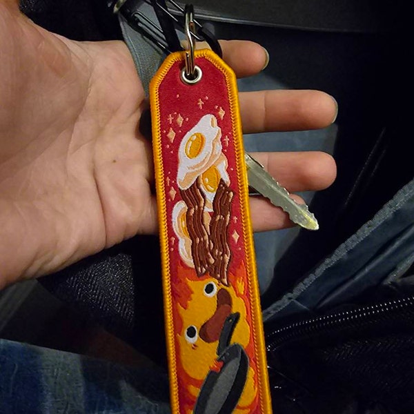 Calcifer Embroidered Tag Keychain - Jet Tag Keyring Happy Fire Bacon ...