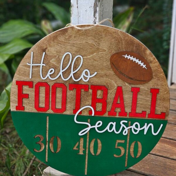 Hello Football Season Sign, Digital Download, Round Door Hanger Svg ...