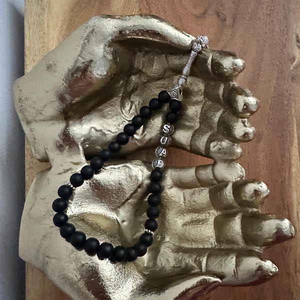 Onyx Tasbih Custom Name With Matte Black Stone Round Prayer Beads ...