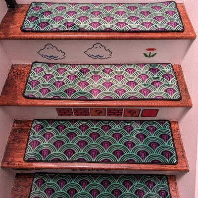 Boho Style Black and Blue Color Stair Rug, Cool Stair Tread Carpet ...