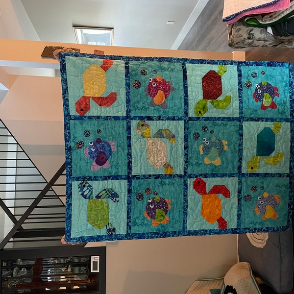 Turtle Quilt Block Pattern, Machine Pieced, Nautical Range, Instant PDF ...