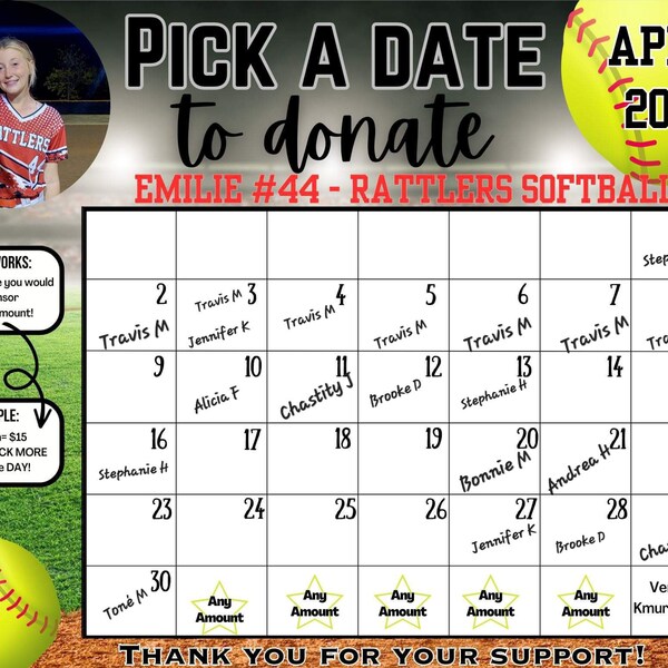 EDITABLE SOFTBALL Template, Personalized Pick a Date to Donate ...