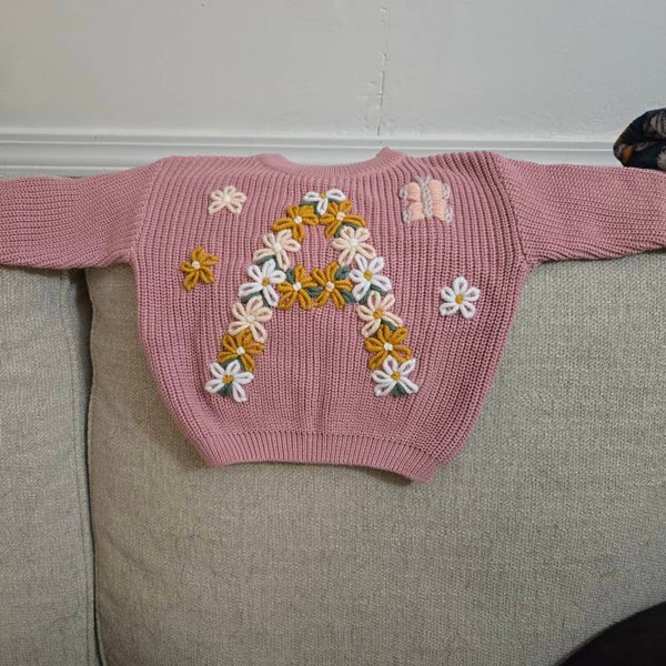 Custom Baby Sweater, Floral Initial Sweater, Hand Embroidered Baby ...