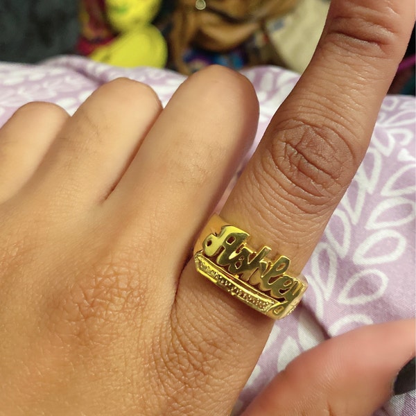 Name Ring, Name Ring 14k Plated Gold, Silver Name Ring, Ladies Name ...