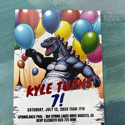 Godzilla Invitation, Godzilla Birthday Invitation, Godzilla Invite, Kid ...