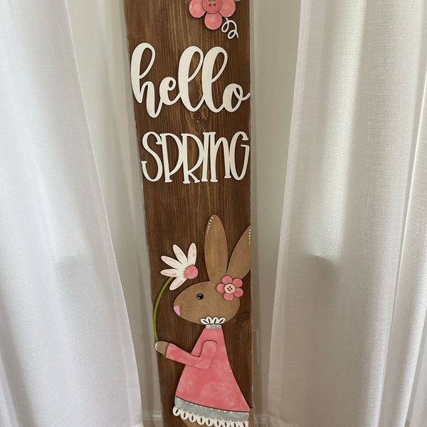 4ft Porch Leaner Hello Spring Bunny Flower Sign Door Porch Easter ...