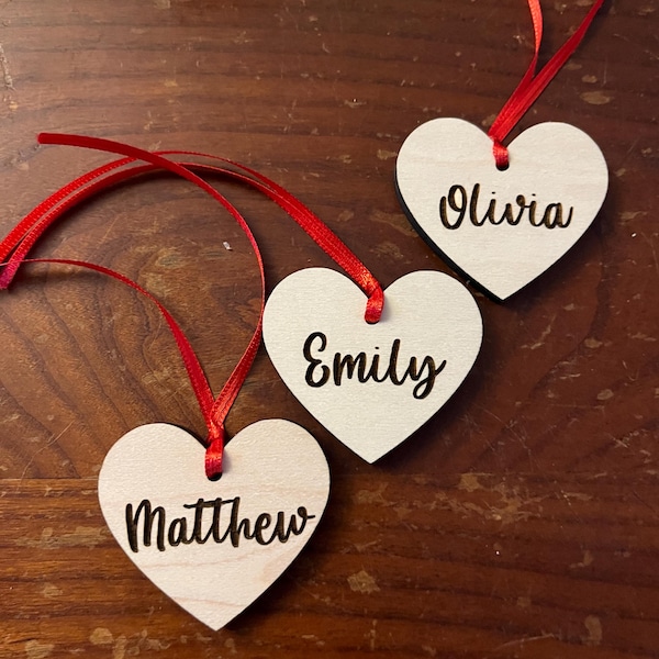 Wooden Heart Name Tag // Engraved Heart Name Tag // Wedding Labels ...
