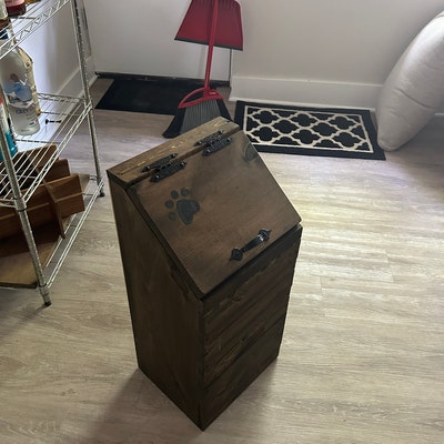 Wooden Dog Food Storage Container, Dog Food Bin, Pet Food Keeper, Puppy ...