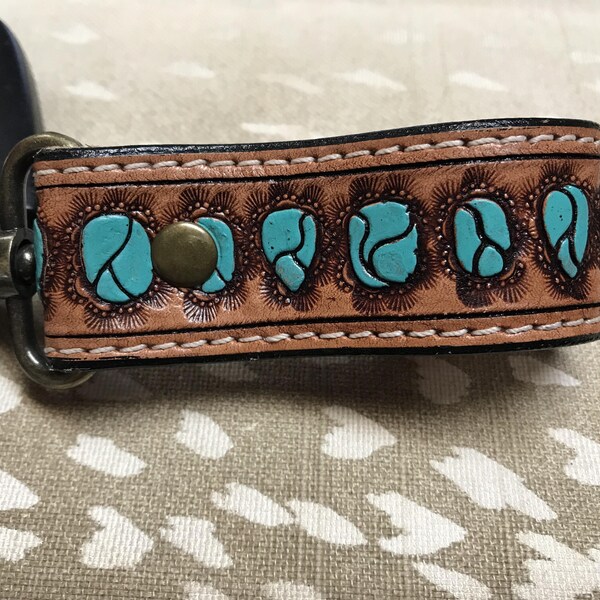 Tooled Leather Tab Key Fob - Etsy