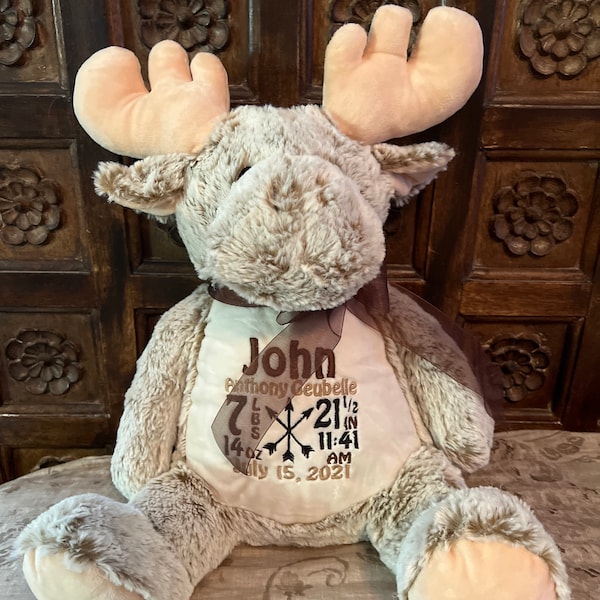 Personalized Moose Plushie • Birth Announcement Stuffed Animal ...
