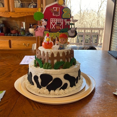 Pink Farm Cake Topper Girl Farm Pink Farm Birthday Farm - Etsy