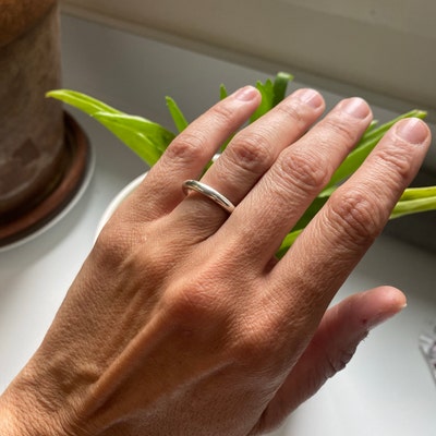 Band Full Round Ring Rounded Band 3mm Ring Silver Stacking Ring Thick ...