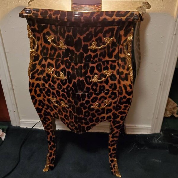 Leopard Chest of Drawers Side Table Nightstand Animal Print Accent ...