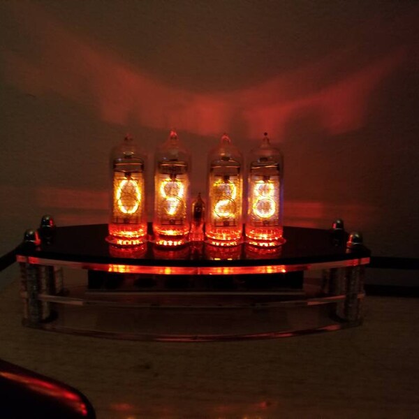 IN14 Personalized Gift Nixie Clock. Mid Century Style 4 Bulbs. Orange ...