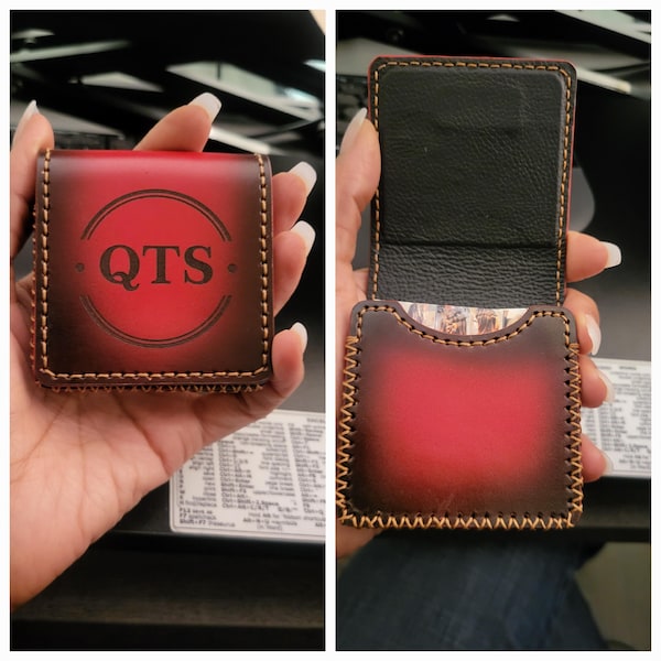 Leather Square Business Card Holder for Men Square Business Card Case 2 ...