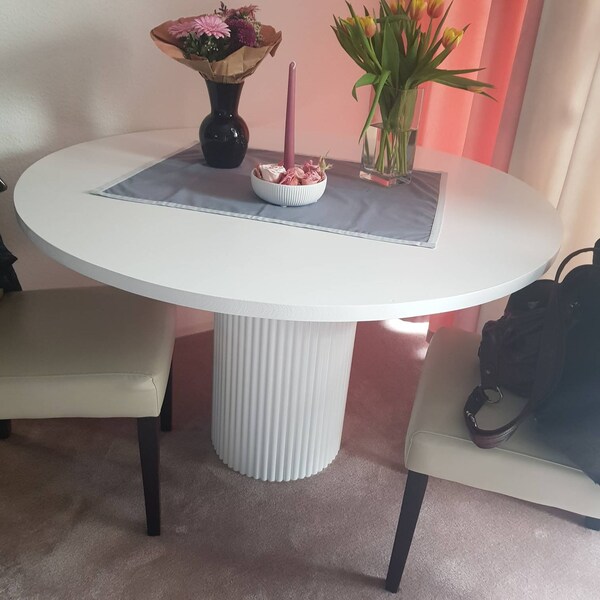 Side Table | Fluted Table | Round Fluted Table | Flower Stand | Small Pedestal Base | Cobalt ...
