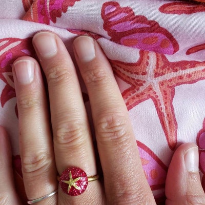 Blue Ocean Shell Ring, Gold & Blue Enamel Style, Beach Jewelry for All ...