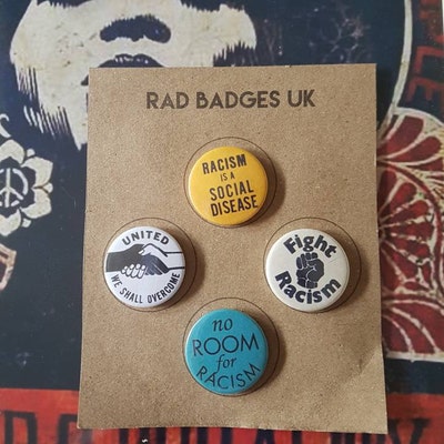 Set of 4 Anti-racist Antifa Equality Black Rights Vintage Style Pin ...