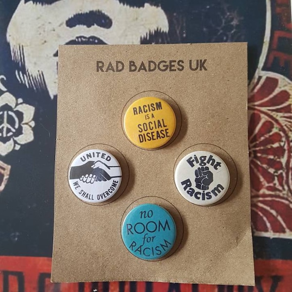 Set of 4 Anti-racist Antifa Equality Black Rights Vintage Style Pin ...