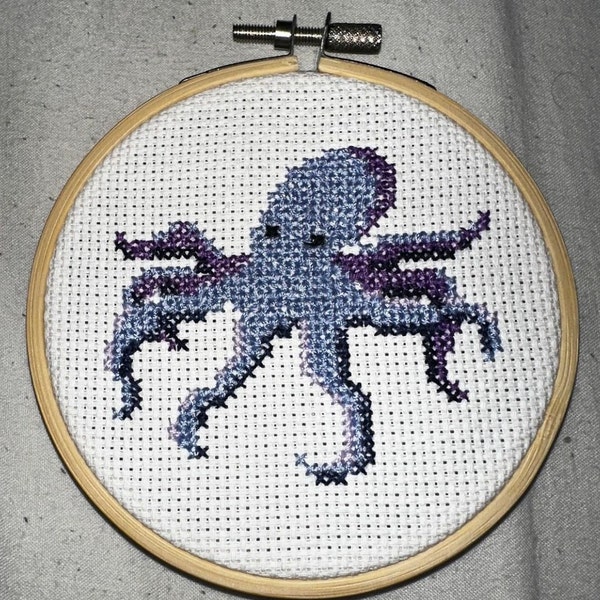 Octopus Cross Stitch Kit With Hoop - Counted Cross Stitch Kit for ...