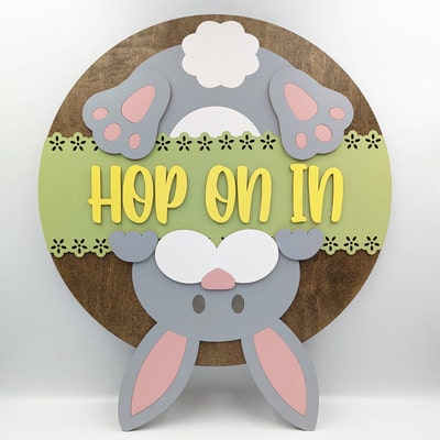 Hop on in Sign SVG, Bunny Welcome Sign SVG, Easter Bunny Door Hanger ...