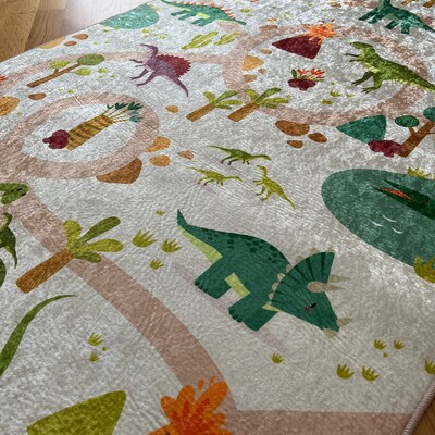 Dinosaurs Themed Washable Kid's Room Rugforest Road Nursery Play ...