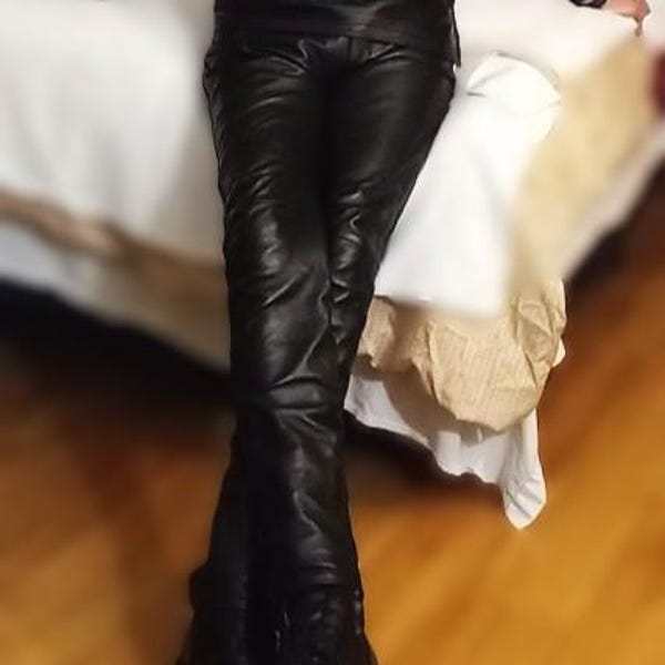Color "offwhite" Leather Skinny Skintight Leather Jeans, Pant ...
