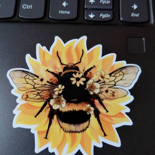 Bumblebee and Flowers Sticker | Bee Vinyl Die Cut Decal Sticker ...