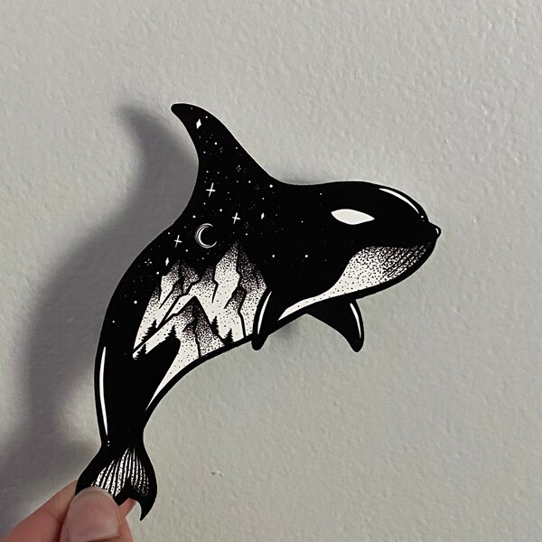Orca Killer Whale Vinyl Sticker | PNW Mountain Whale Decal | Orca Lover ...