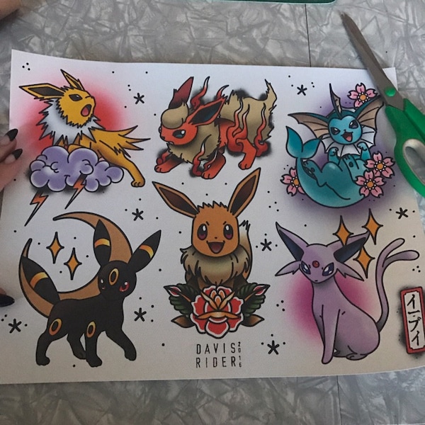 Eeveelutions Tattoo Flash Art Print - Etsy