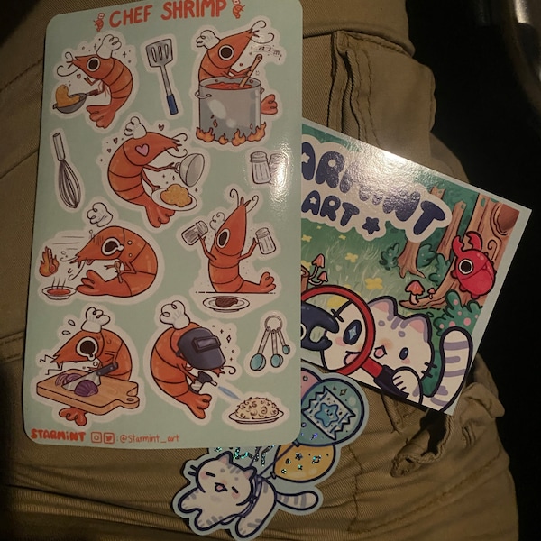 Chef Shrimp Fried Rice Glossy Waterproof Sticker Sheet Cute Shrimp Meme ...