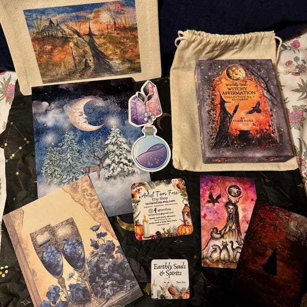 Giclee Fine Art Print Green Witch Summer Water Autumn Full Moon Witch ...