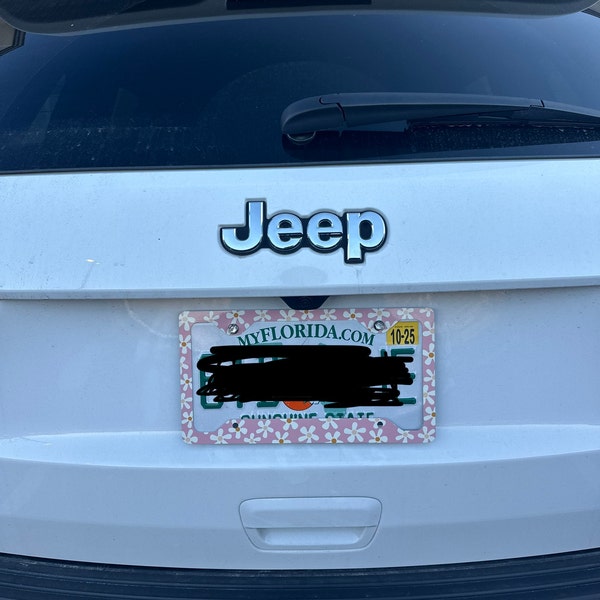 Daisy Metal License Plate Frame, Pink License Plate Frame, Floral ...