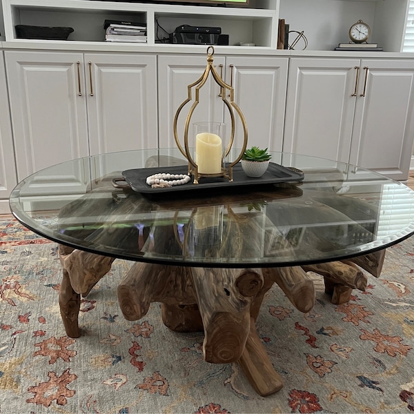 Large Round Teak Root Coffee Table: Live Edge Driftwood Accent - Etsy