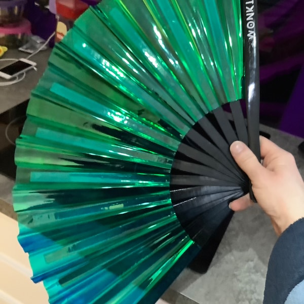 XL Festival Fan Iridescent, Silver Stardust, Big Folding Hand Fan for ...