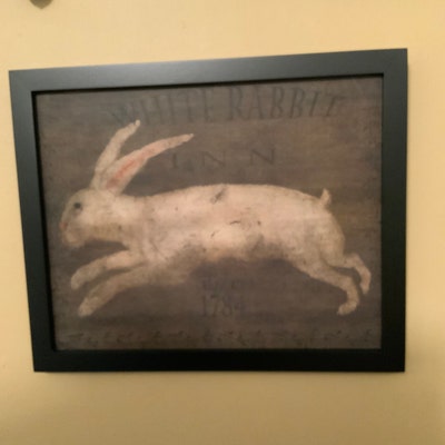 Handmade Primitive Folk Art Easter Spring White Rabbit Inn Bunny Print ...