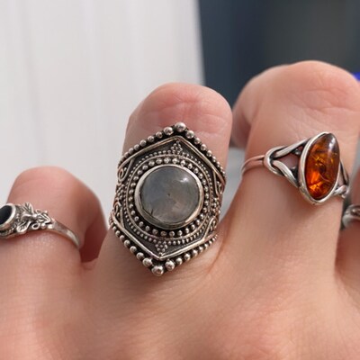Boho Moonstone Ring, Sterling Silver Ring for Women, Statement Ring ...