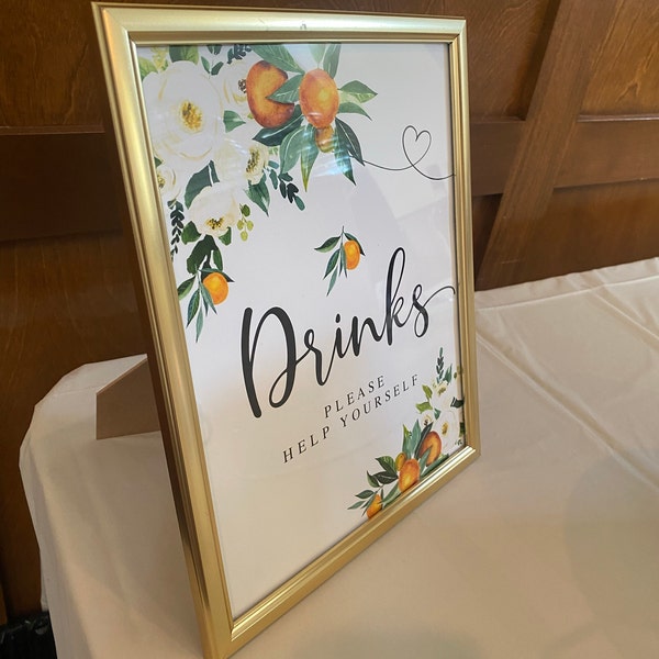 Orange Citrus Drink Table Drinks Sign White Floral Rustic A Little ...