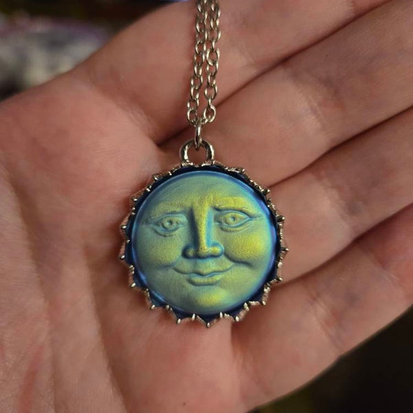 Blue Moon Face Necklace - Etsy